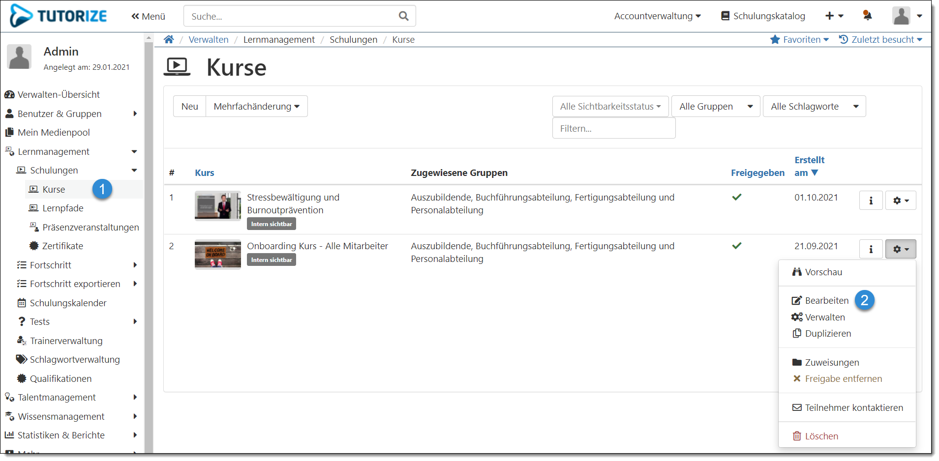 So füllen Sie einen Kurs mit Inhalt. | TUTORize